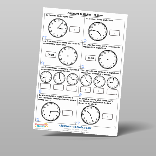 Year 4 Analogue To Digital 12 Hour Varied Fluency 2 Resource ...