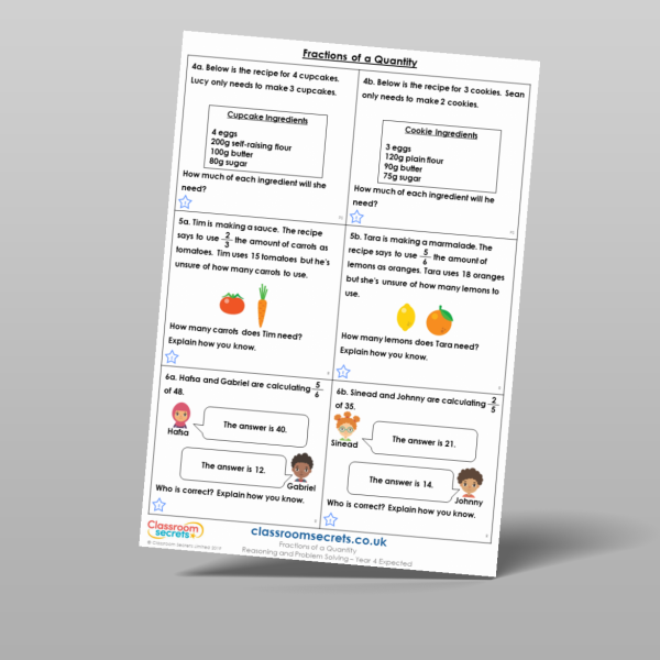 Year 4 Fractions Of A Quantity Reasoning And Problem Solving Resource Classroom Secrets