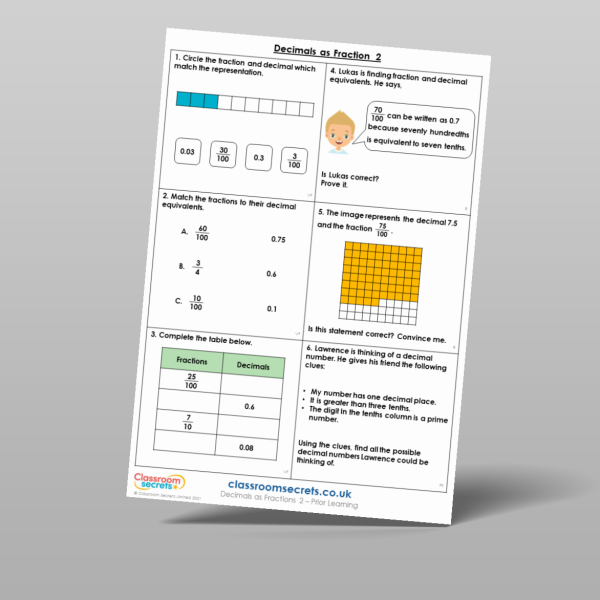 Year 5 Decimals As Fractions 2 Prior Learning Resource | Classroom Secrets