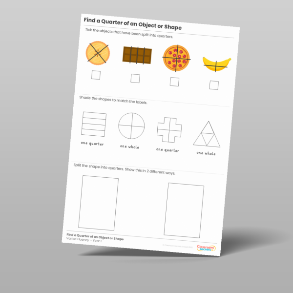 Year 1 Find A Quarter Of An Object Or Shape Varied Fluency Resource ...