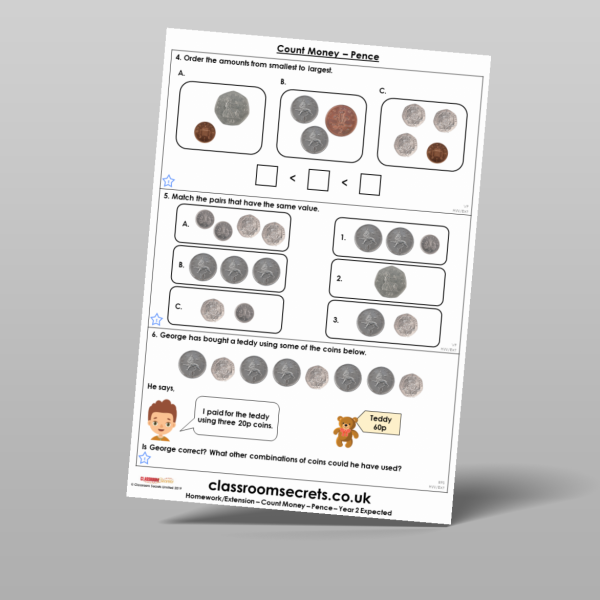 Year 2 Count Money Pence Homework Resource | Classroom Secrets