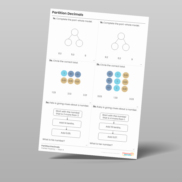 Partition Decimals Varied Fluency Resource | Classroom Secrets