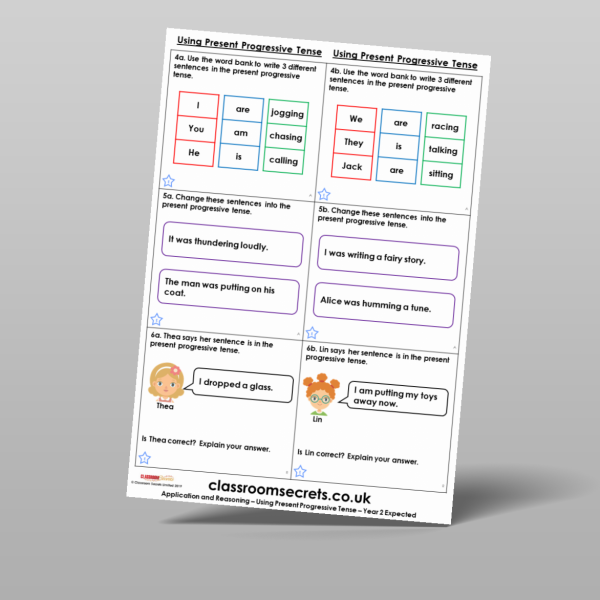 Year 2 Present Progressive Tense Application And Reasoning Resource ...