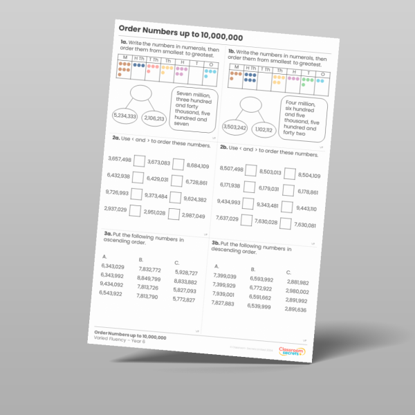 Year 6 Order Numbers Up To 10 000 000 Varied Fluency Resource ...
