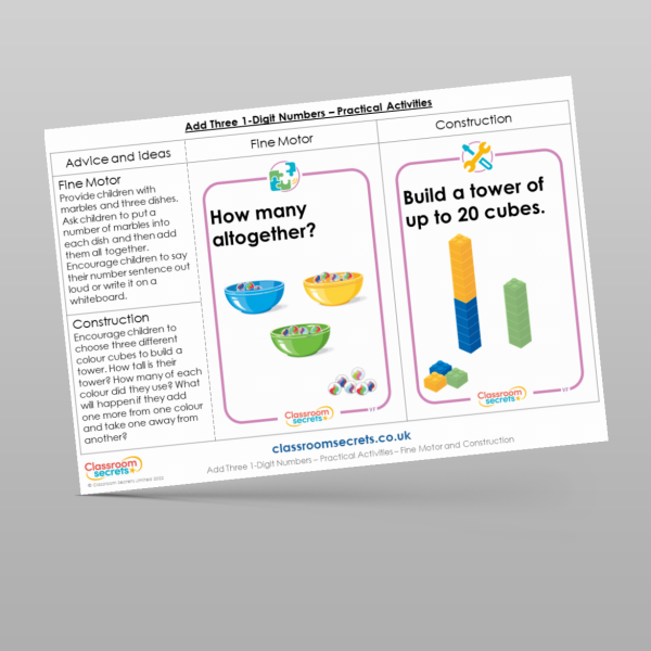 Year 2 Add Three 1 Digit Numbers Practical Activities Resource ...