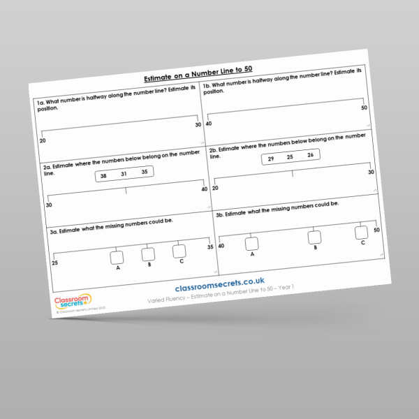 Year 1 Estimate On A Number Line To 50 Varied Fluency Resource ...