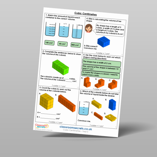 Year 5 Cubic Centimetres Mixed Activity Resource Classroom Secrets
