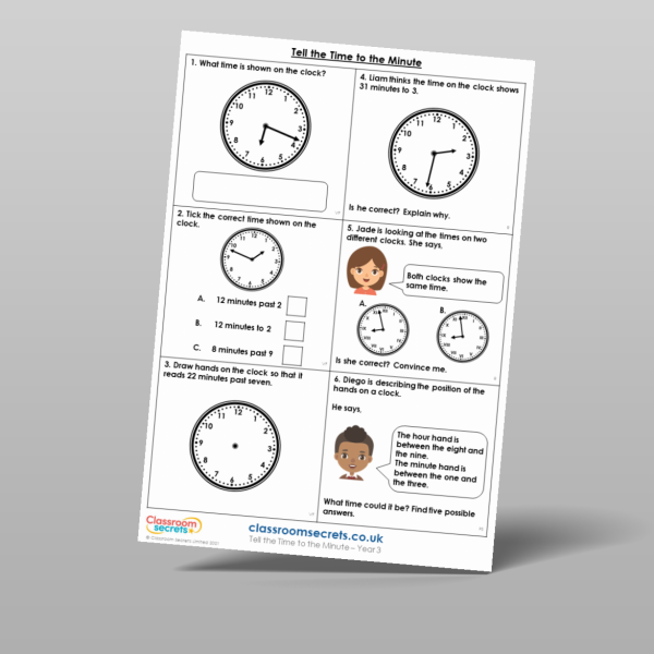 Year 3 Tell The Time To The Minute Mixed Activity Resource | Classroom ...