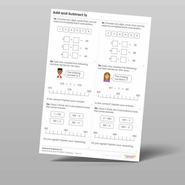 Year 3 Add And Subtract 1s Reasoning And Problem Solving 2 Resource Classroom Secrets