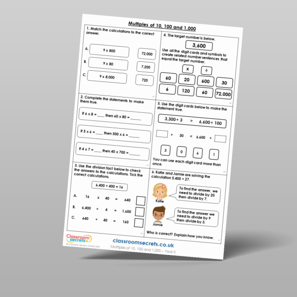 Year 5 Multiples Of 10 100 And 1 000 Mixed Activity Resource ...