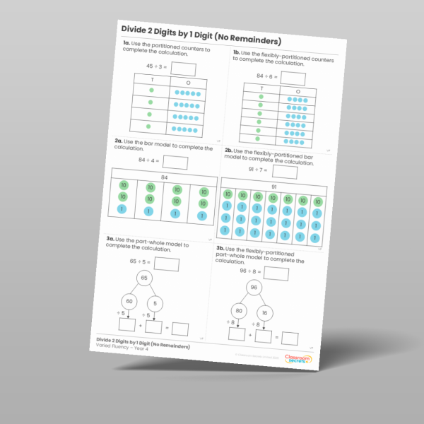 Year 4 Divide 2 Digits By 1 Digit No Remainders Varied Fluency Resource ...