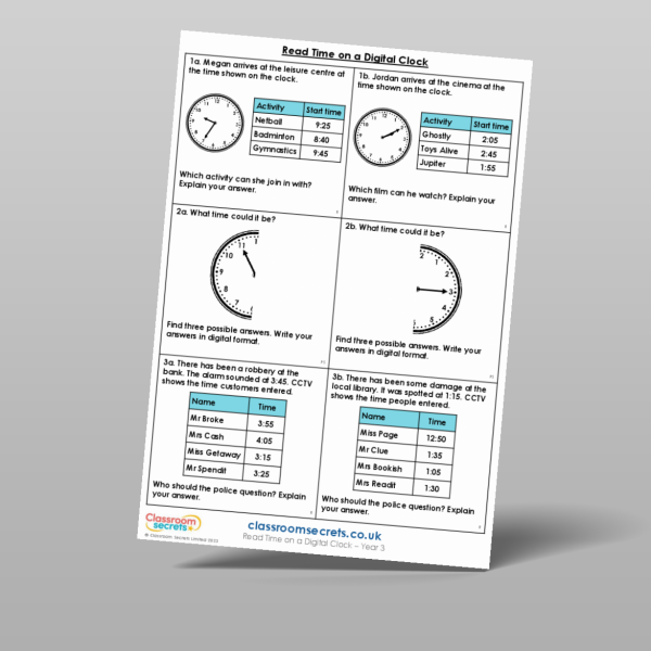 Year 3 Read Time On A Digital Clock Reasoning And Problem Solving ...