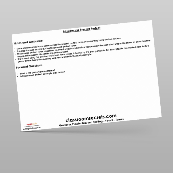 Year 3 Tenses Guidance Resource | Classroom Secrets
