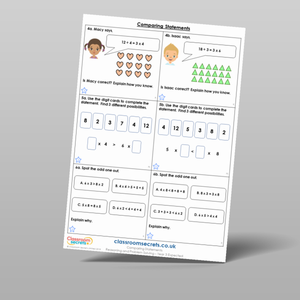 Year 3 Comparing Statements Reasoning And Problem Solving Resource Classroom Secrets