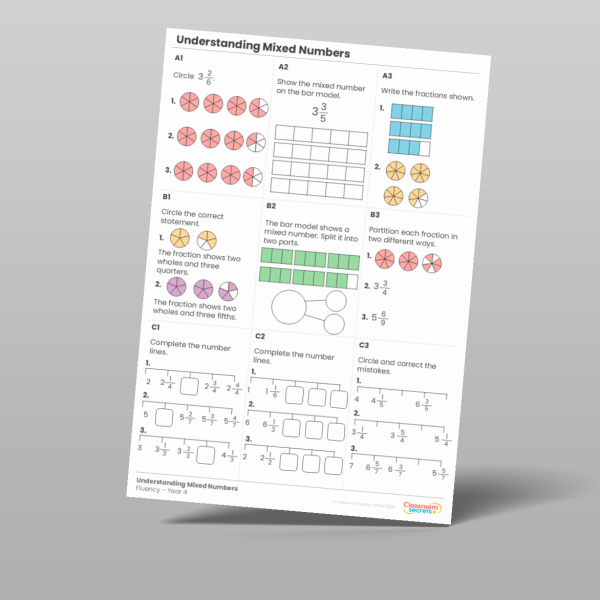 Year 4 Understanding Mixed Numbers Fluency Matrix Resource | Classroom ...