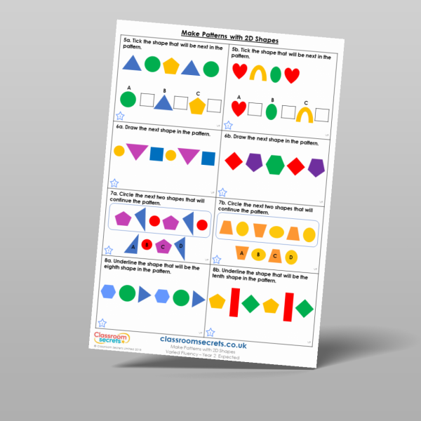 Year 2 Make Patterns With 2d Shapes Varied Fluency Resource | Classroom ...