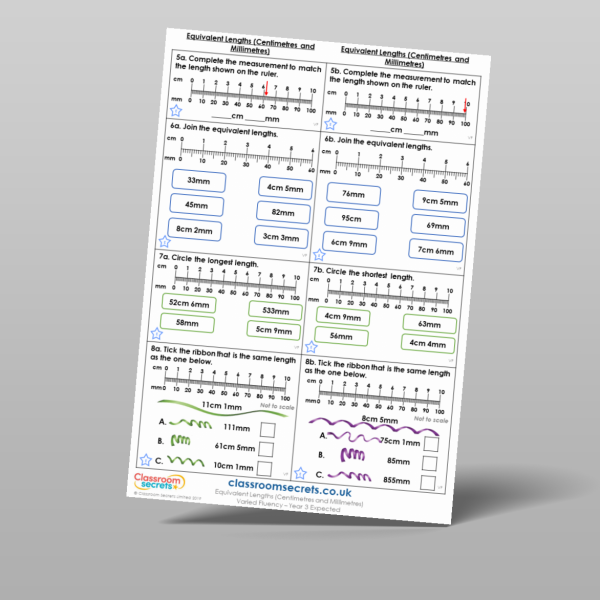 Year 3 Equivalent Lengths Centimetres And Millimetres Varied Fluency Resource Classroom Secrets