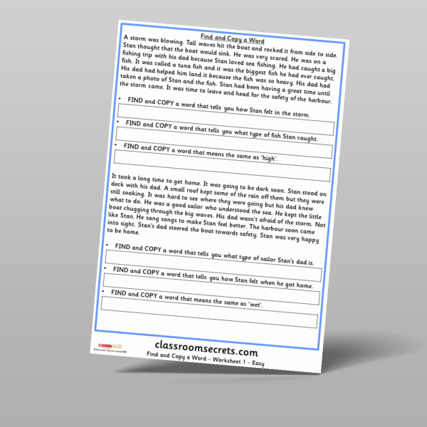KS1 Find And Copy A Word Reading Test Practice Resource | Classroom Secrets