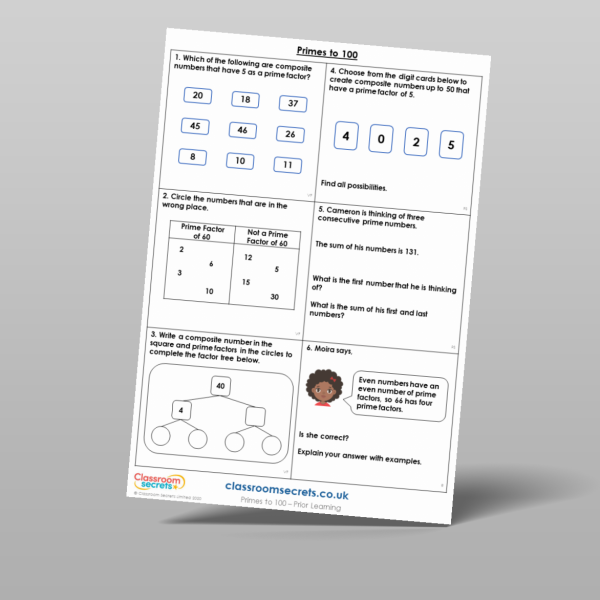 Year 6 Primes To 100 Prior Learning Resource | Classroom Secrets