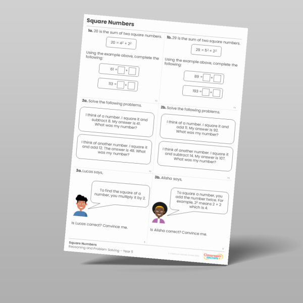 Year 5 Square Numbers Reasoning And Problem Solving 2 Resource | Classroom Secrets