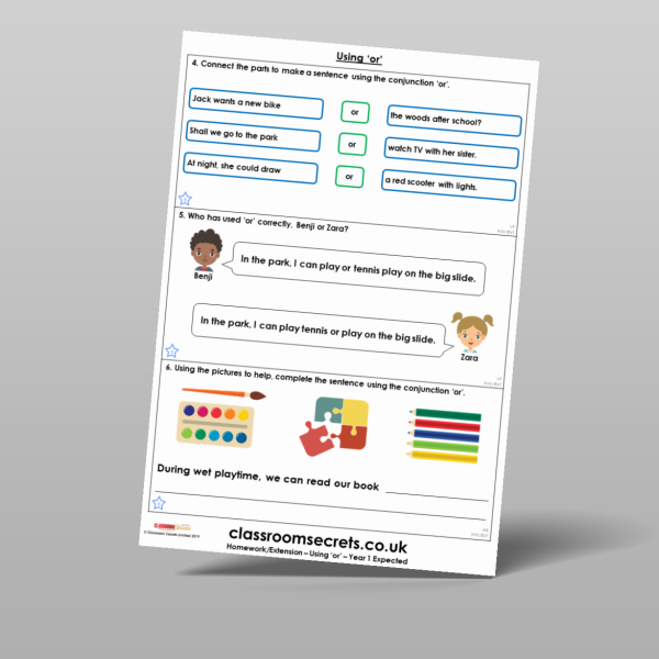 Year 1 Using Or Homework 2 Resource | Classroom Secrets