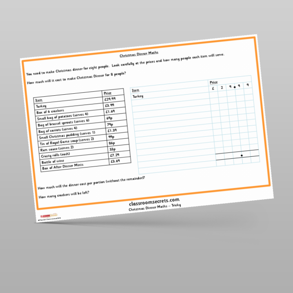 KS2 Christmas Dinner Maths Resource | Classroom Secrets