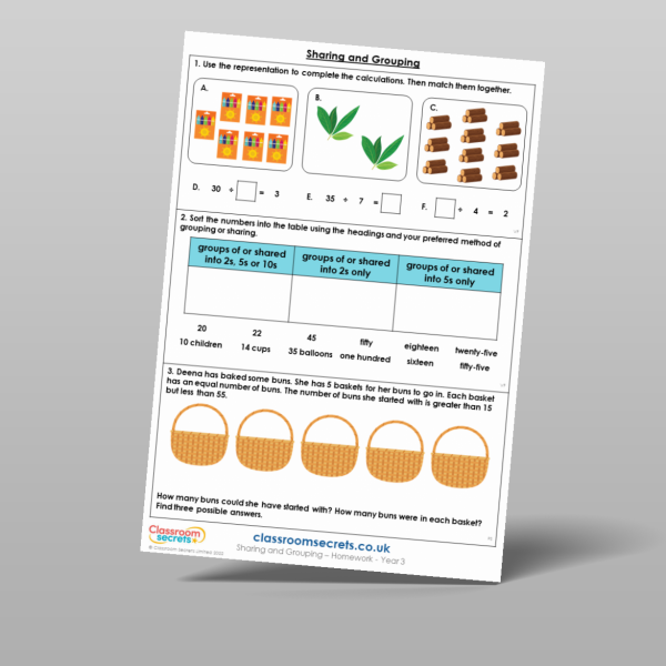 Year 3 Sharing And Grouping Homework Resource | Classroom Secrets