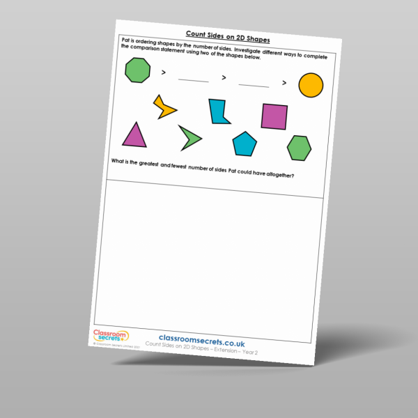 Year 2 Count Sides On 2d Shapes Extension Resource | Classroom Secrets