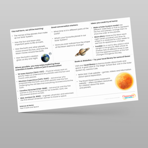 Year 5 Earth And Space Science At Home Resource | Classroom Secrets