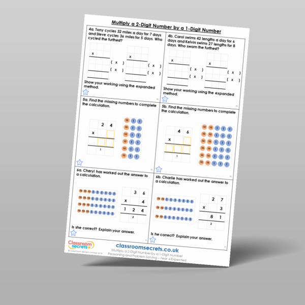 Year 4 Multiply A 2 Digit Number By A 1 Digit Number Reasoning And Problem Solving Resource ...