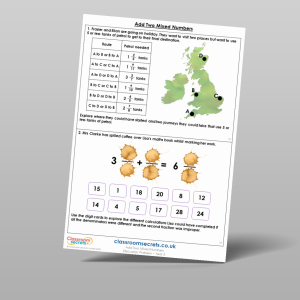 Year 5 Add Two Mixed Numbers Discussion Problem Resource | Classroom ...