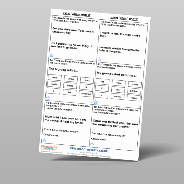 Year 2 Using When And If Application And Reasoning 2 Resource Classroom Secrets