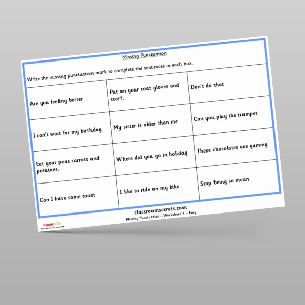 KS1 Missing Punctuation Test Practice Resource | Classroom Secrets