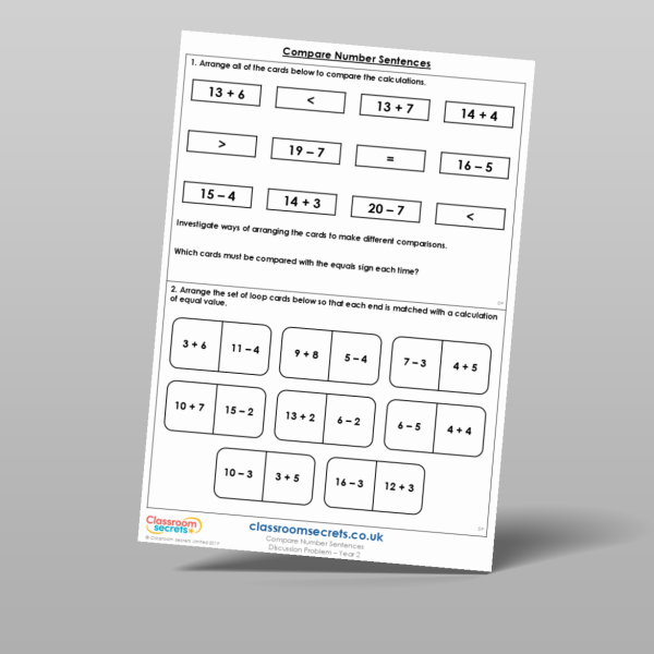 Year 2 Compare Number Sentences Discussion Problem Resource | Classroom ...