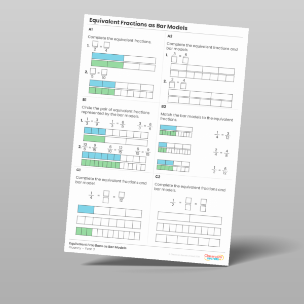 Year 3 Equivalent Fractions As Bar Models Fluency Matrix Resource ...
