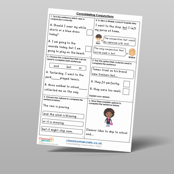 Year 2 Consolidating Conjunctions Mixed Activity Resource Classroom Secrets