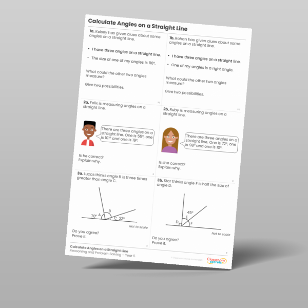 Year 5 Calculate Angles On A Straight Line Reasoning And Problem ...