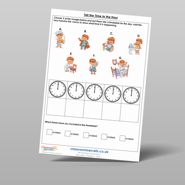 Year 1 Tell The Time To The Hour Discussion Problem Resource ...