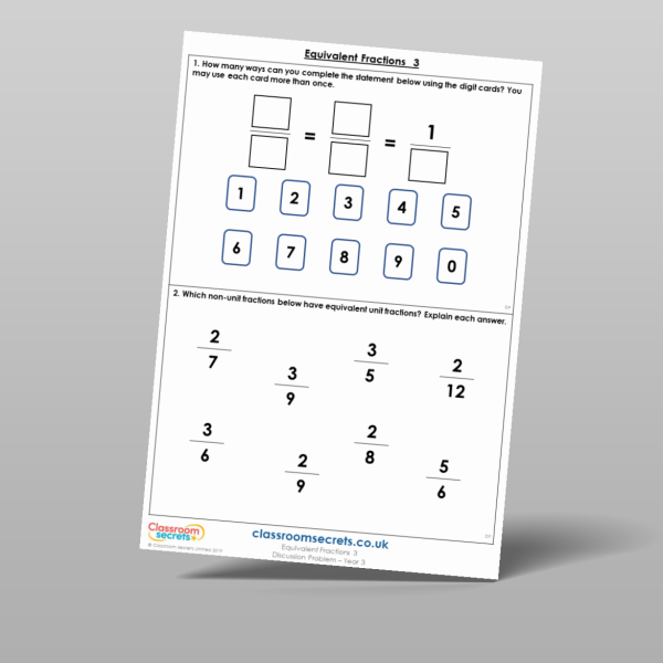 Year 3 Equivalent Fractions 3 Discussion Problem Resource | Classroom ...