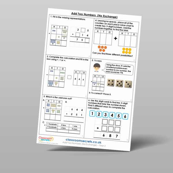 Year 3 Add Two Numbers No Exchange Mixed Activity Resource | Classroom Secrets