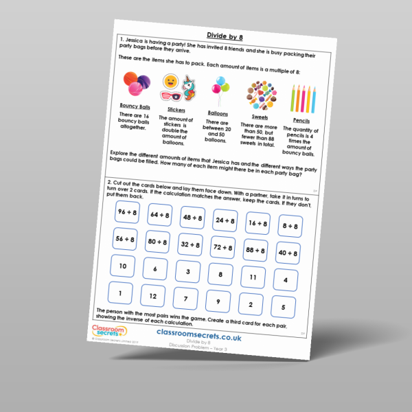 Year 3 Divide By 8 Discussion Problem Resource | Classroom Secrets