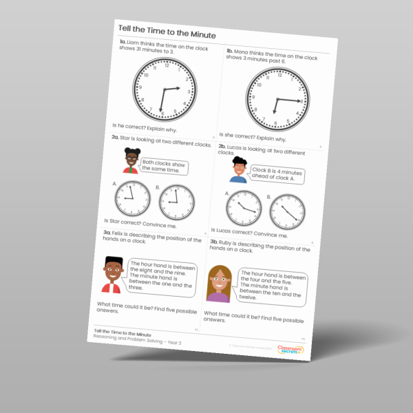 Year 3 Tell The Time To The Minute Reasoning And Problem Solving 2 ...