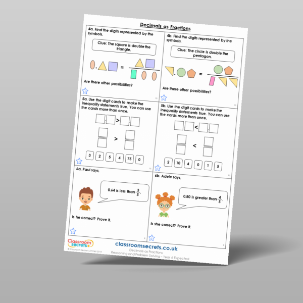 Year 6 Decimals As Fractions Reasoning And Problem Solving Resource ...