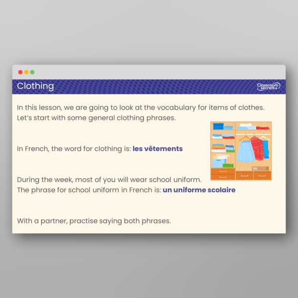 Year 4 French Clothing Teaching Ppt Resource | Classroom Secrets
