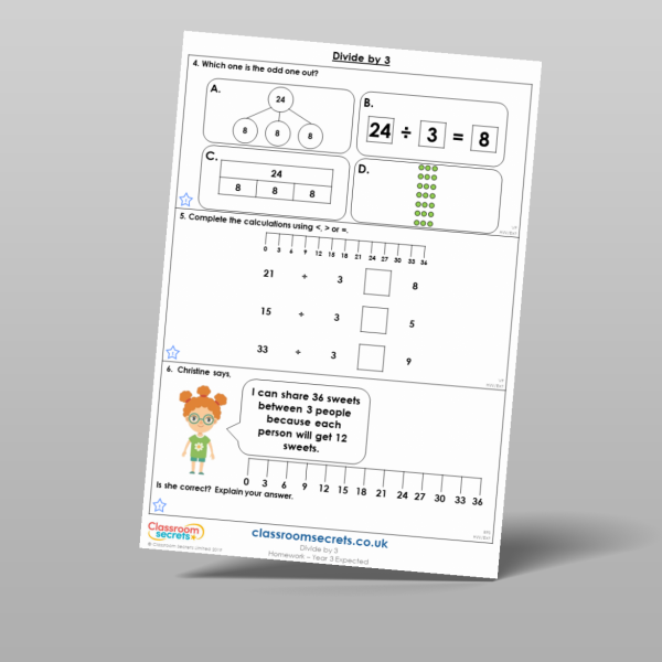 Year 3 Divide By 3 Homework Resource | Classroom Secrets