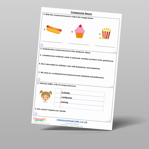 Year 2 Compound Nouns Homework Resource | Classroom Secrets
