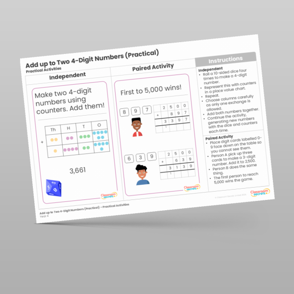 Add up to Two 4-Digit Numbers (Practical) Practical Activities Resource ...