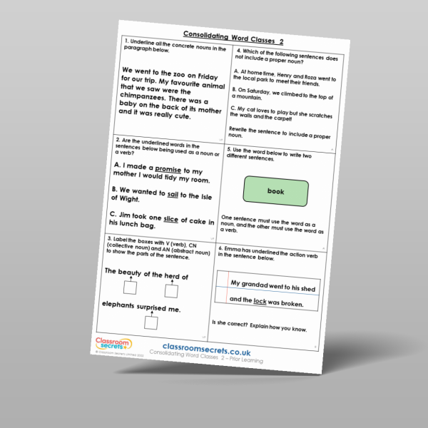Year 6 Consolidating Word Classes 2 Prior Learning Resource | Classroom ...