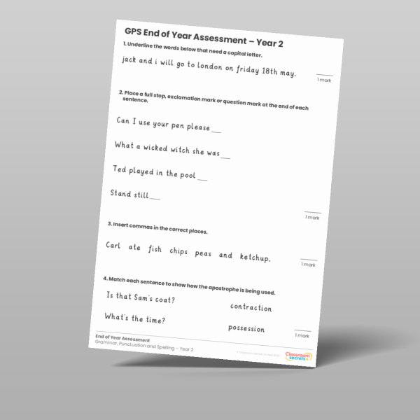 Year 2 End Of Year Gps Assessment Resource | Classroom Secrets