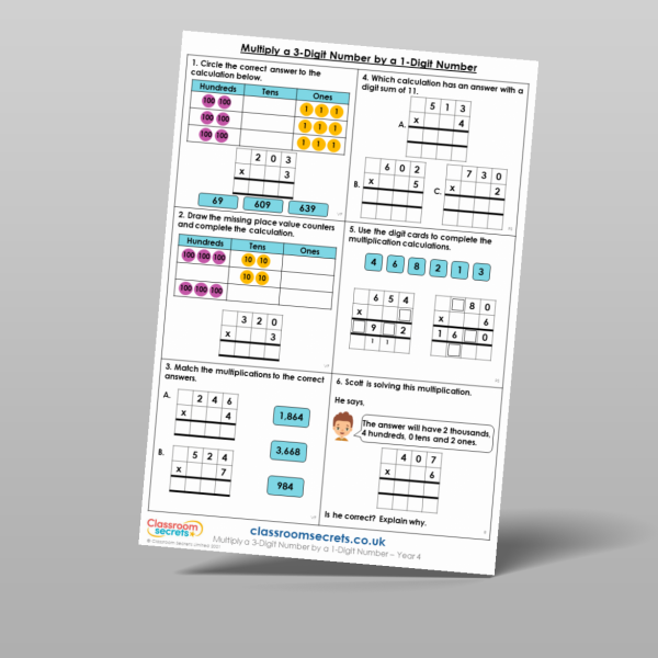 Year 4 Multiply A 3 Digit Number By A 1 Digit Number Mixed Activity ...
